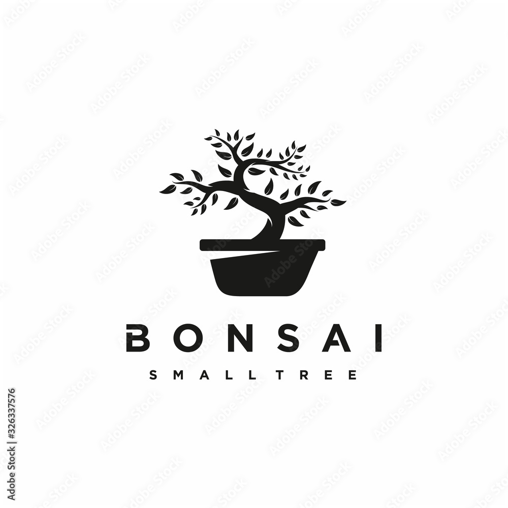 Bonsai logo design. Japanese Mini Small Plant Tree on Pot Silhouette ...