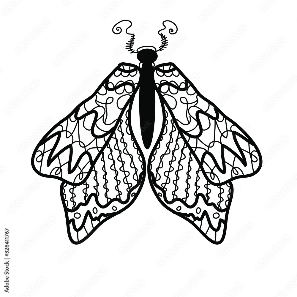 Doodle coloring book with cute moths for children and adults. Vector ...