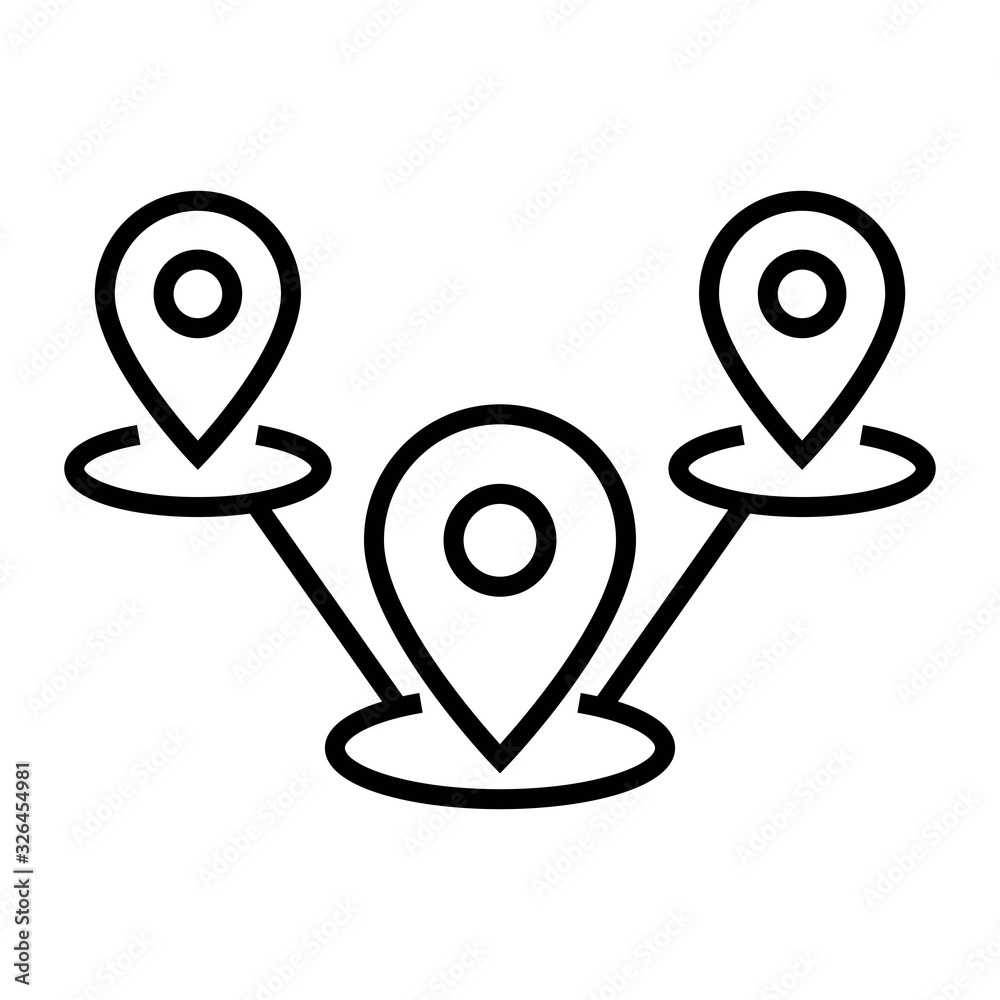 Multiple locations icon. Several map pins illustration. Route symbol ...