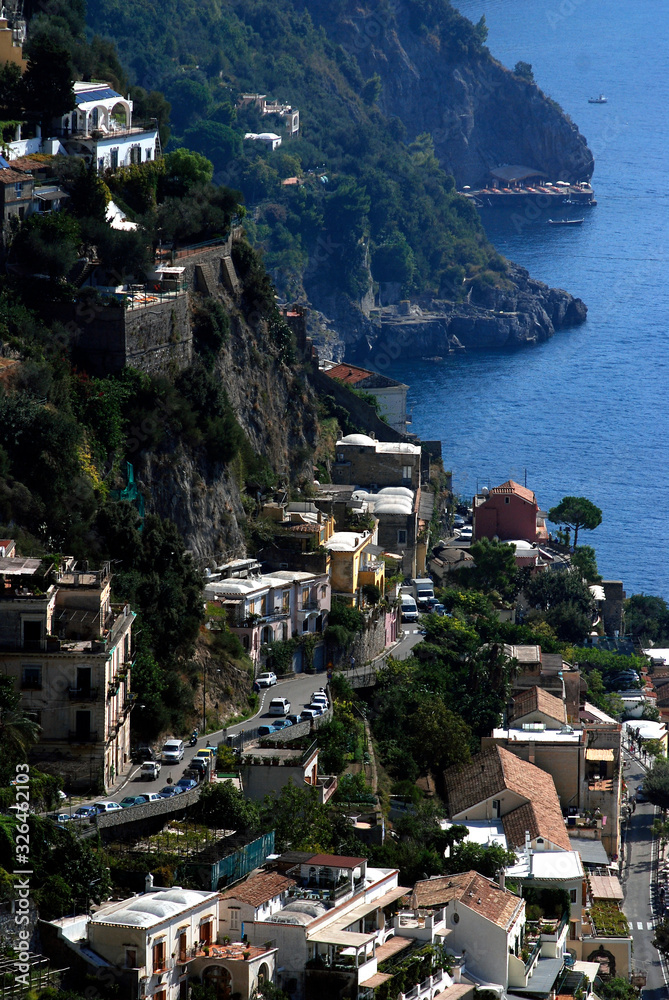 Photo Stock The village of Positano overlooks the sea, climbing steeply ...