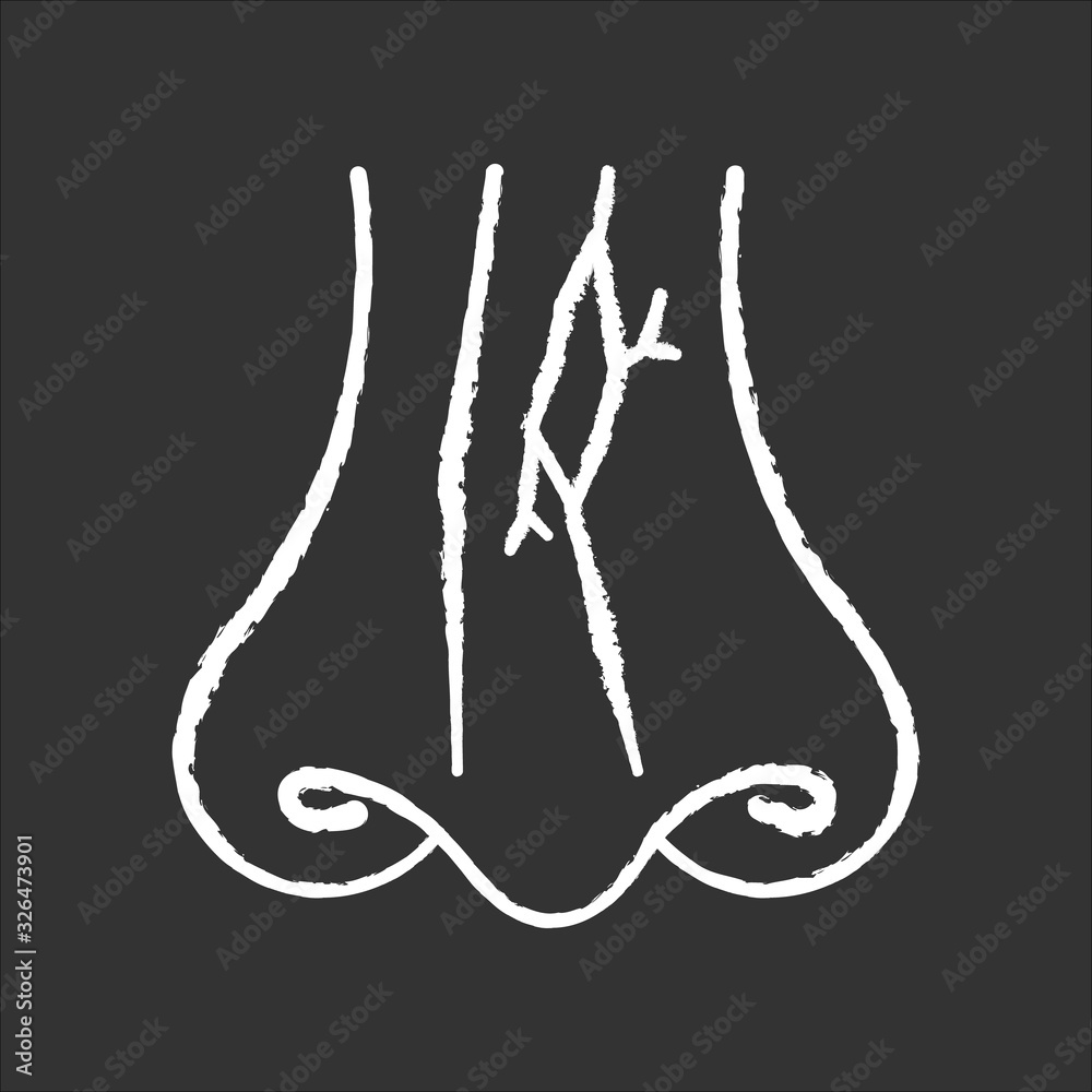 Vetor Nasal fracture chalk white icon on black background. Broken nose ...