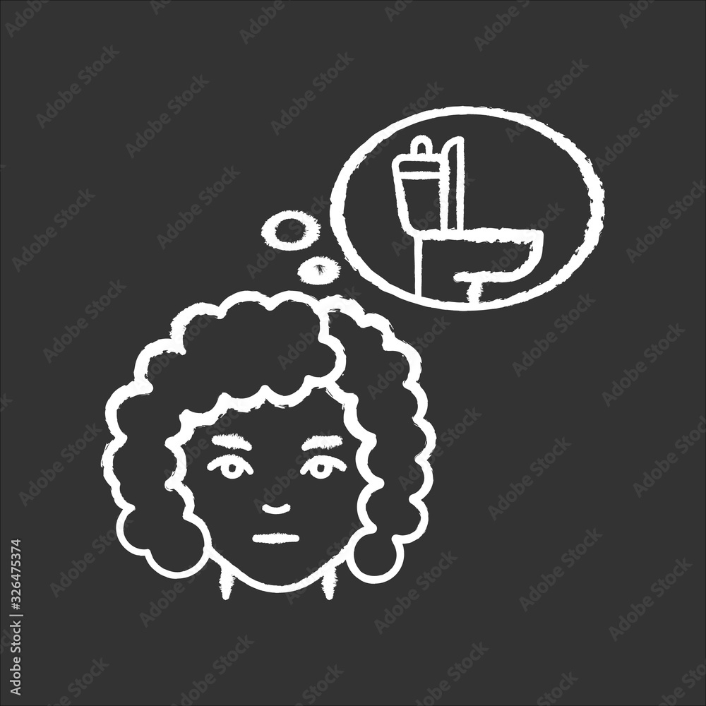 Frequent urination chalk white icon on black background. Urgent need to ...
