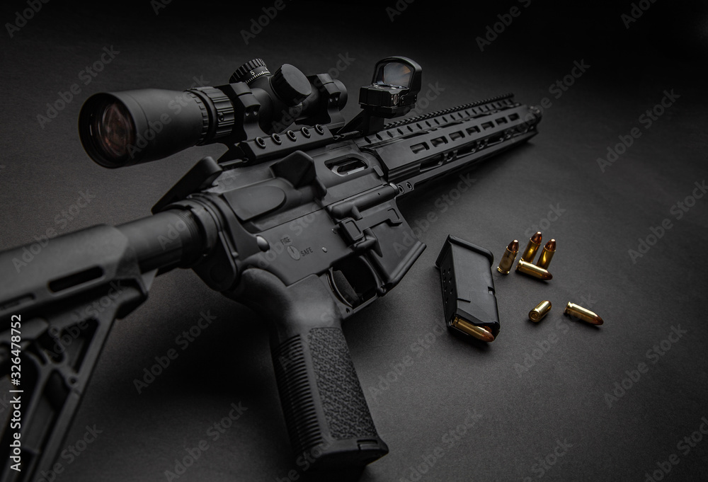 Modern automatic carbine with optical and collimator sight. A rifle ...