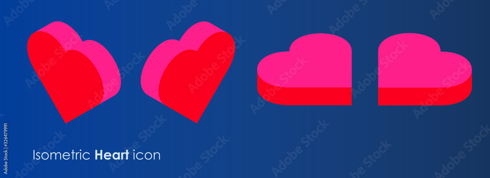 Isometric heart vector, various angles Stock Vector | Adobe Stock