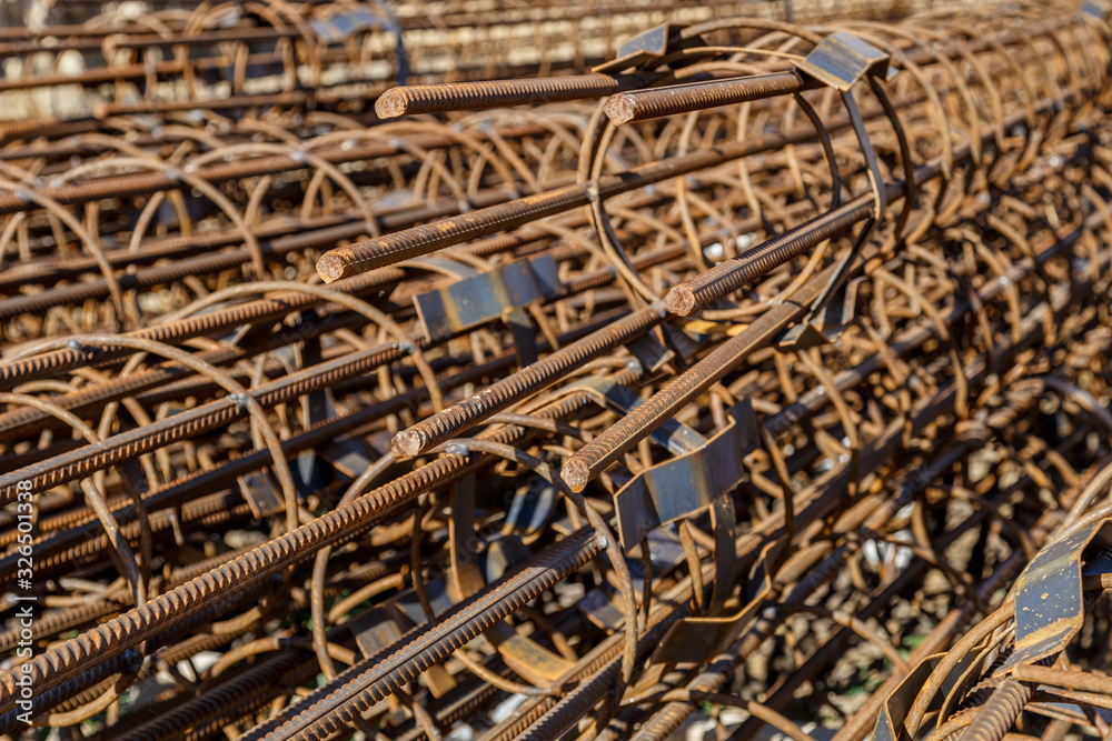 Stock-Foto „Industrial background. Rebar texture. Rusty rebar for ...