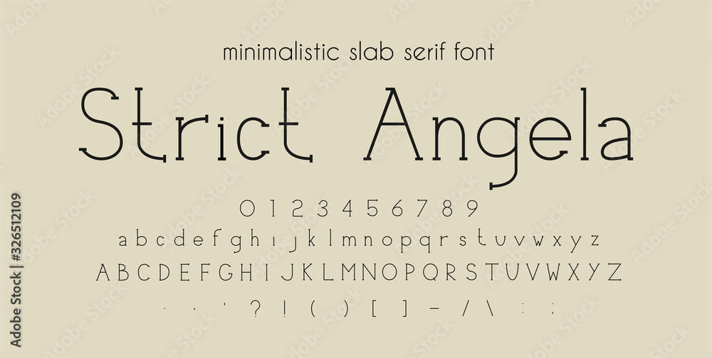 Slab serif alphabet letters font with numbers and punctuation ...