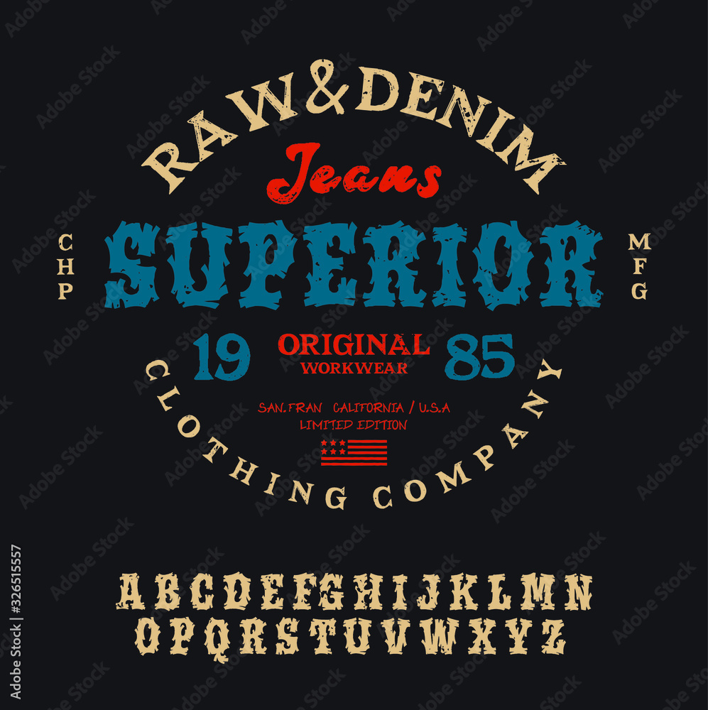 Original vintage Denim print for t-shirt or apparel. Old school vector ...