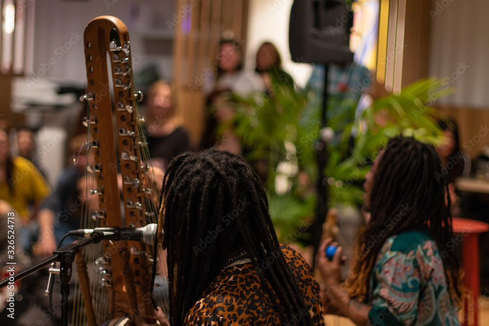Duet of African musicians from Guinea Conakry play their traditional ...