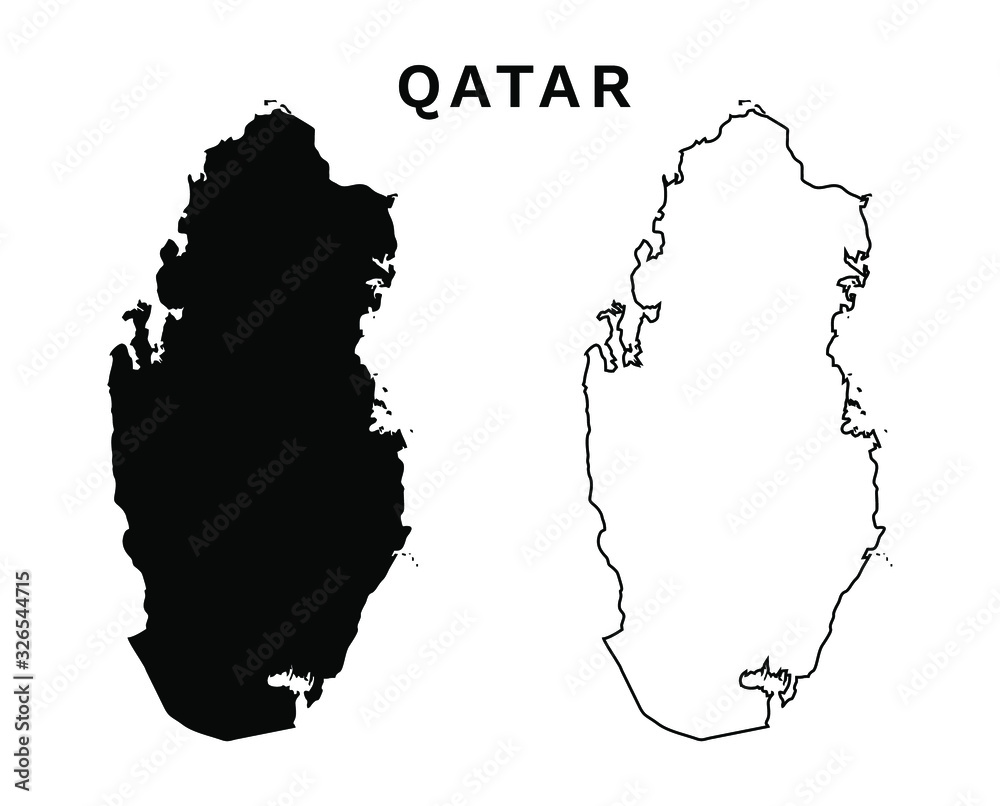 Qatar Map Vector - Blank map of Qatar Black Silhouette and Outline ...
