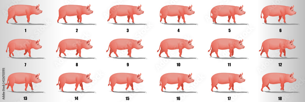 Vector de Stock Pig walk cycle animation frames, loop animation sequence sprite sheet | Adobe Stock