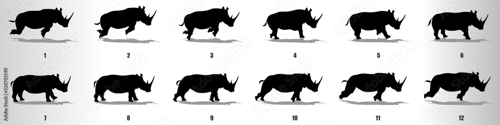 Стоковое векторное изображение «Rinoceros run cycle animation frames ...