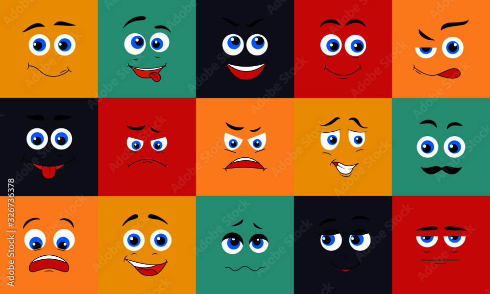 เวกเตอร์ Stock Cartoon expression faces. Funny characters with happy ...
