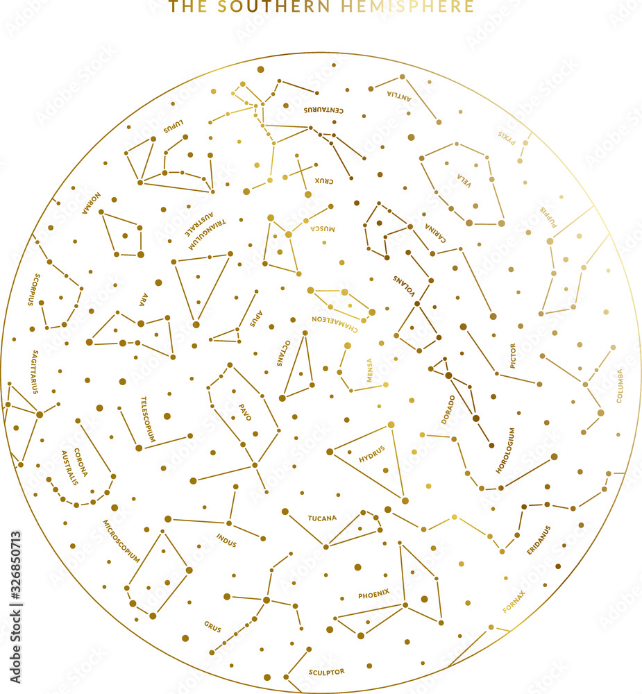 Southern Hemisphere Constellation Map in Vector Stock Vector | Adobe Stock
