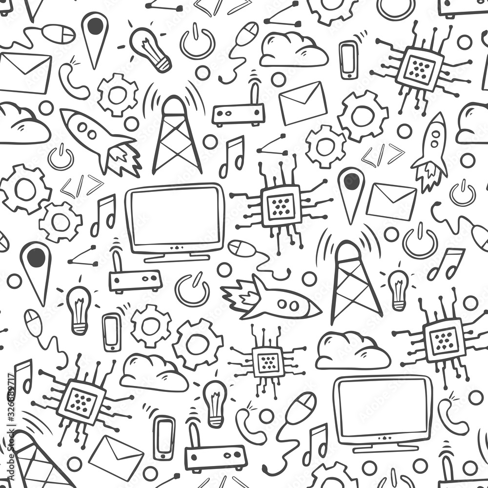 Vector seamless pattren on the topic of technology, communications and ...