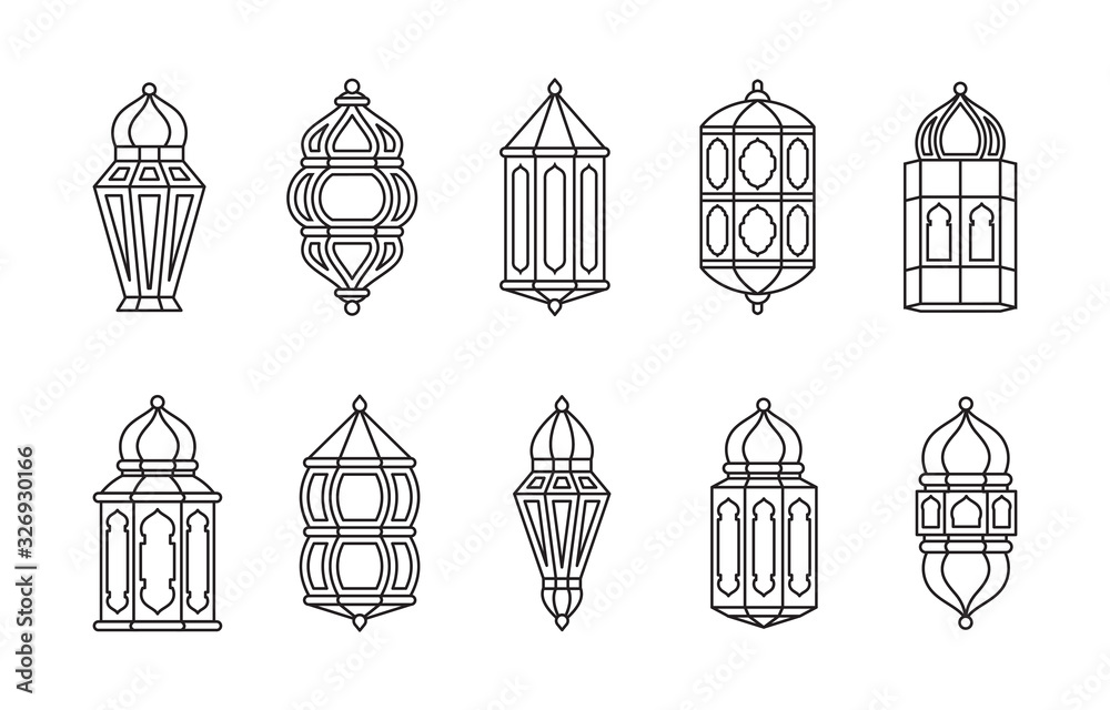 Line Islamic Arabic Lantern Symbol Icon Collection Set Isolated Stock ...