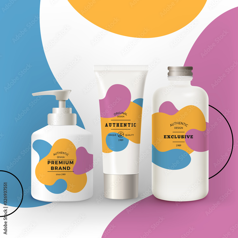 Vector Set of White Realistic Plastic Bottles with Modern Colorful ...