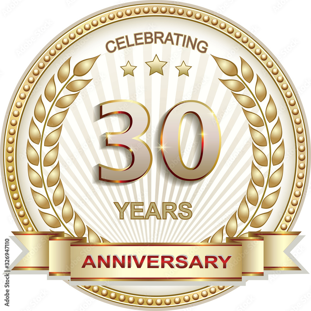 Image vectorielle Stock 30 years anniversary vector golden design ...