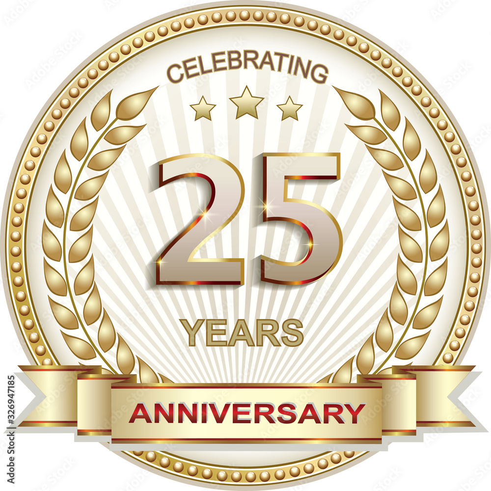 25 years anniversary vector golden design background for celebration ...