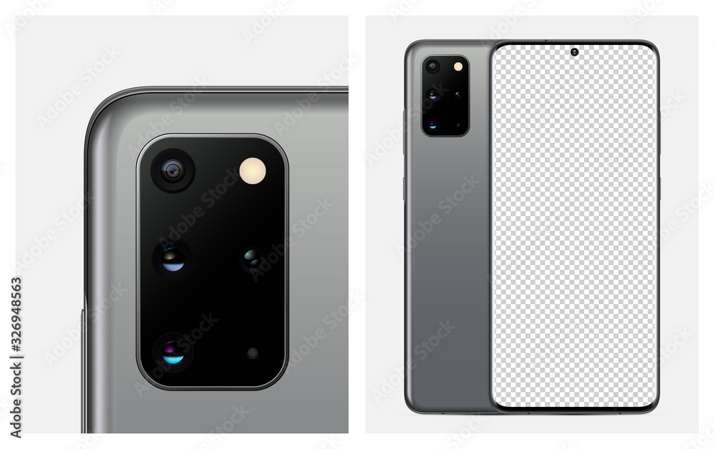 Mock-up smartphone Gray color. Back side smartphone with camera and ...