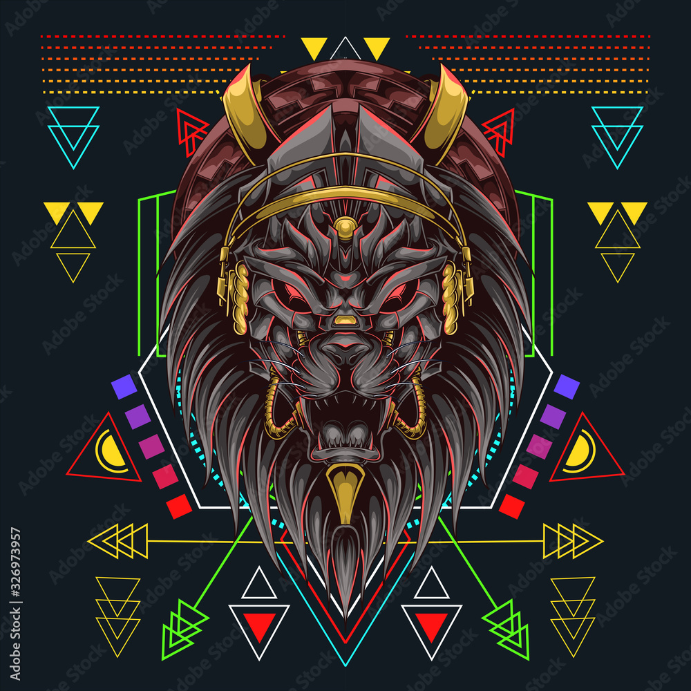 Lion Head With Headset and geometry background Stock Vector | Adobe Stock
