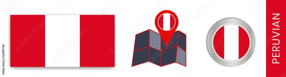 Collection of national flags of Peru isolated in official colors and ...