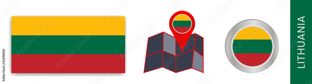 Collection of isolated national flags of Lithuania in official colors ...