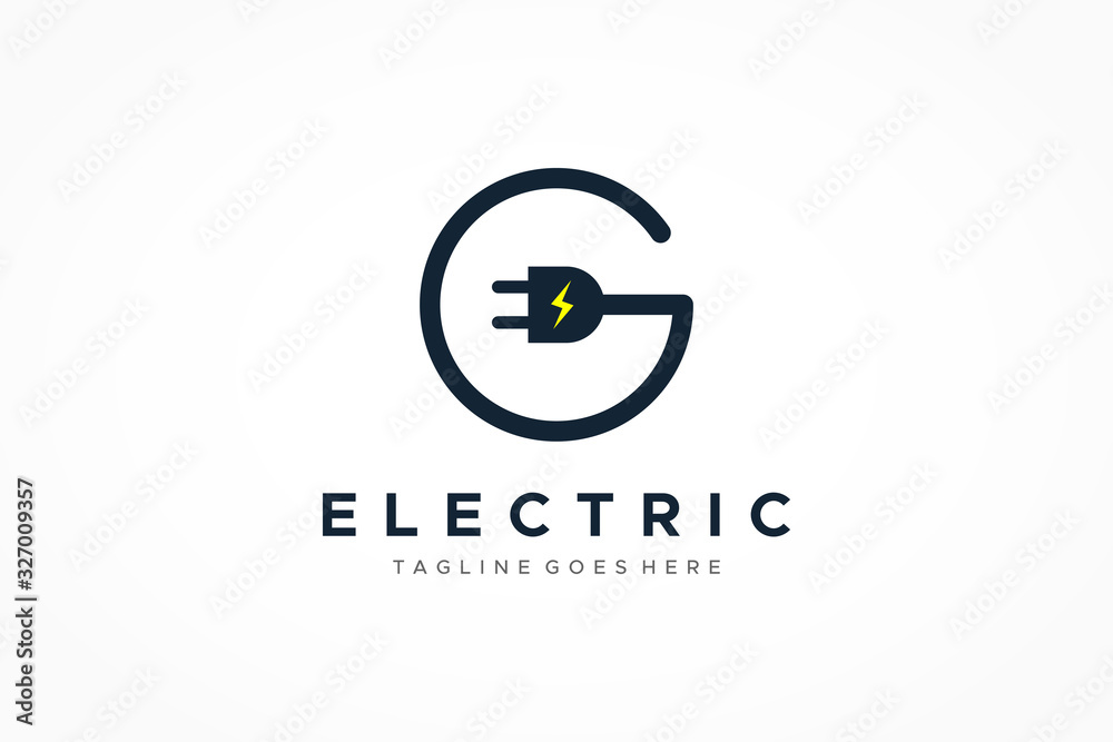 Letter G Electricity Logo. Circular Line Wire and Plug Icon with Flash ...