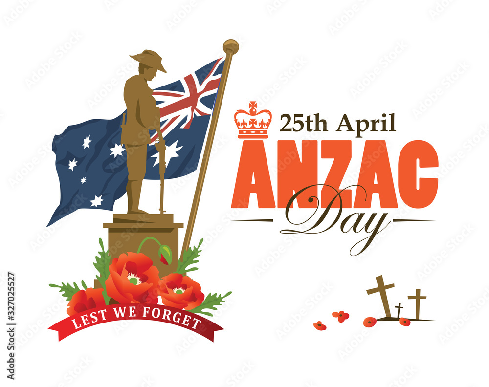 Anzac Day. Monument to the soldiers that mourns the dead comrades. So ...