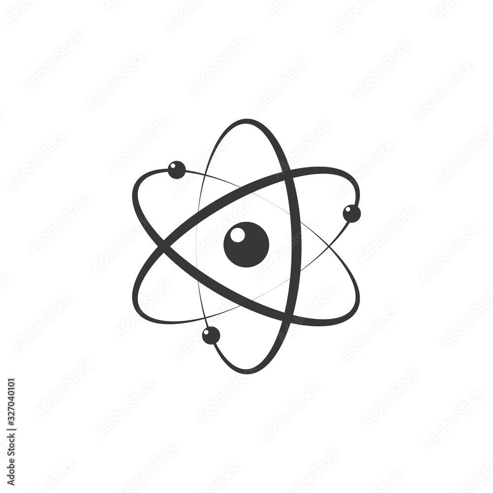 Atom icon in flat design. Gray molecule symbol or atom symbol isolated ...