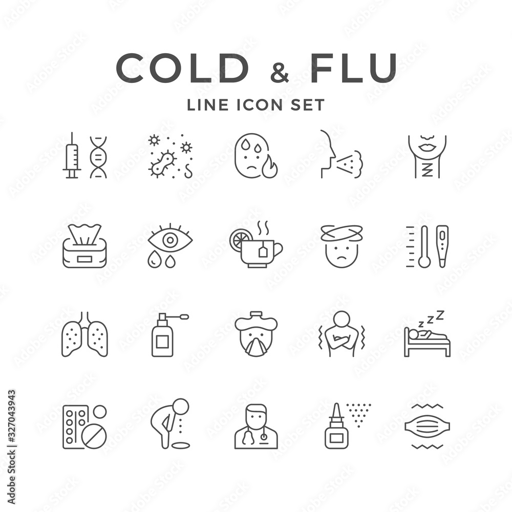 Set line icons of cold and flu Stock Vector | Adobe Stock