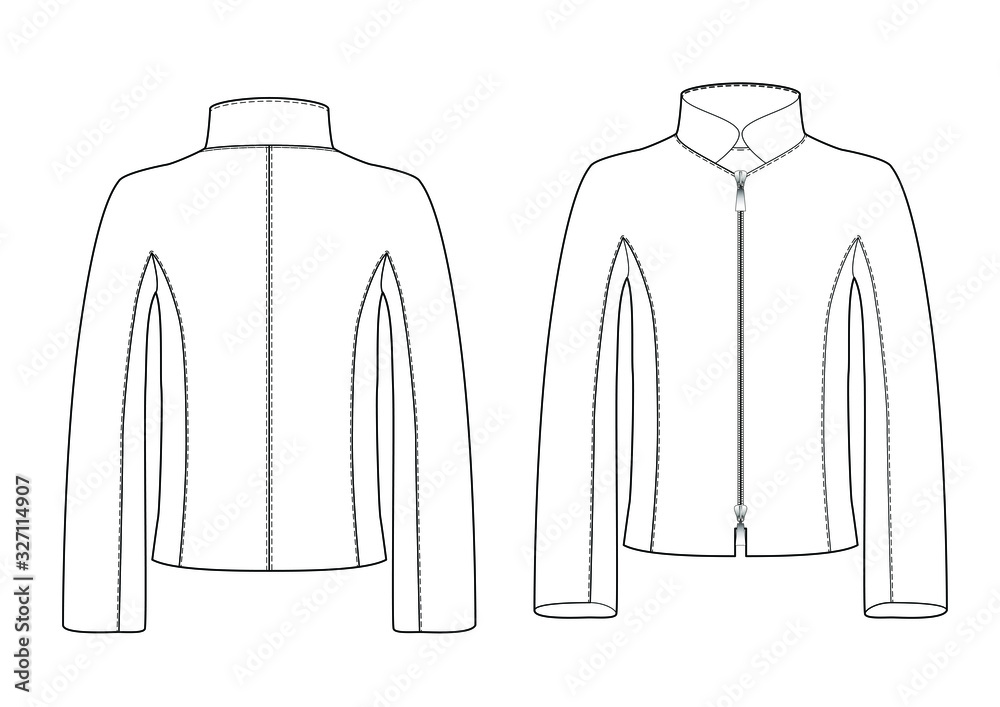 JACKET with Contrasting Sides, Flat Technical Drawing, front and back ...