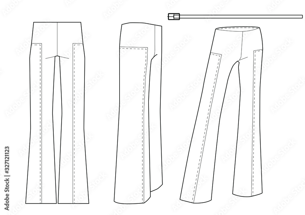 PANTS with Separate Sides, Flat Technical Drawing front and back ...