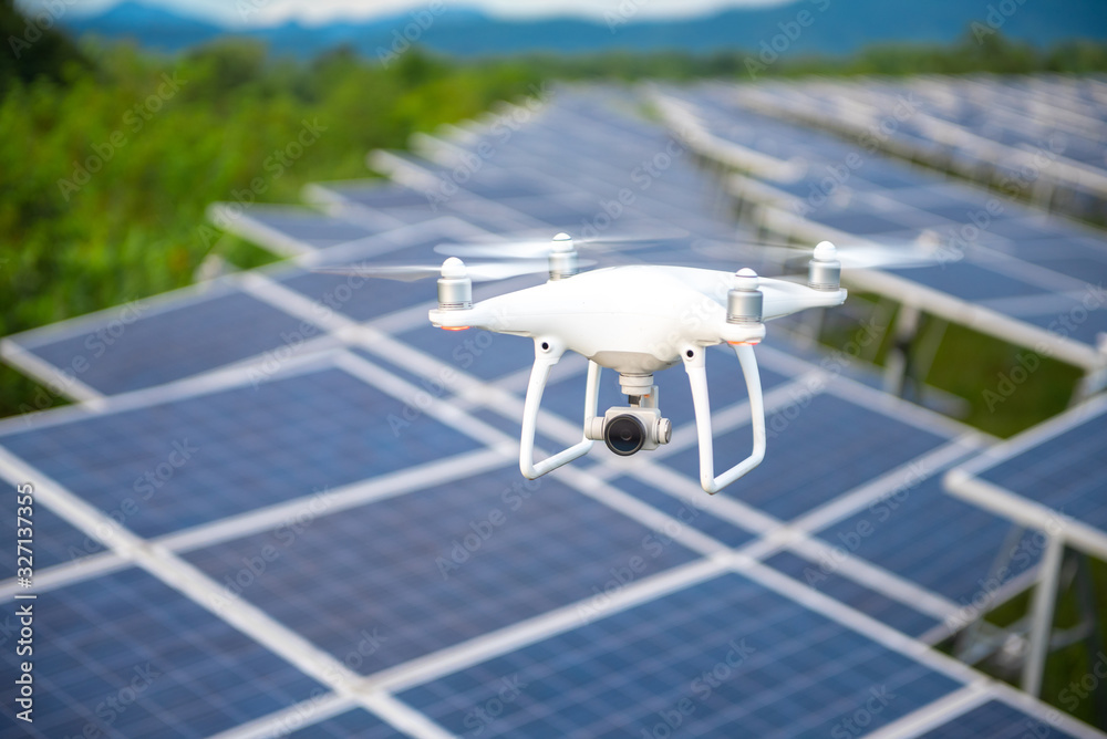 Drones and solar cells, The drone is a high angle camera shooting a ...
