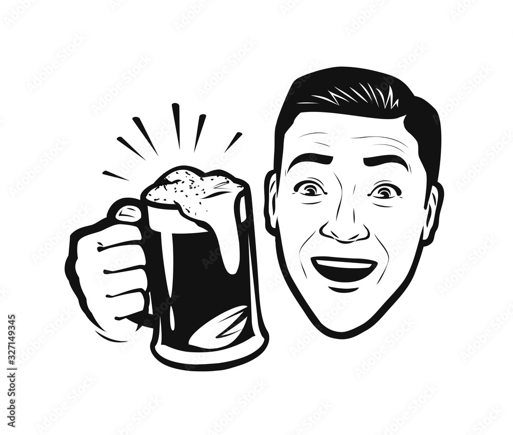 Happy man with beer in his hand. Retro comic pop art vector ...
