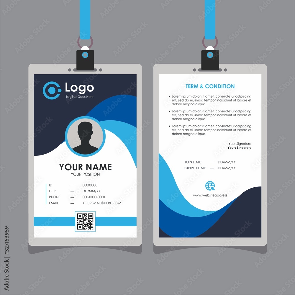 Simple Flat Blue Wave Id Card Design, Professional Identity Card ...