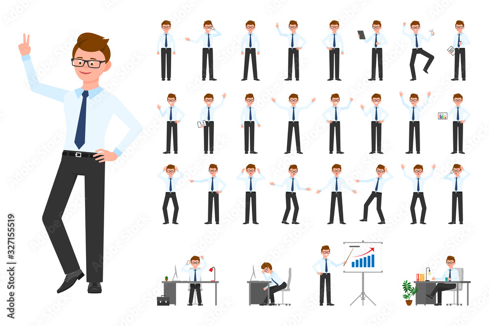 Cartoon character office business man vector illustration. Flat style ...