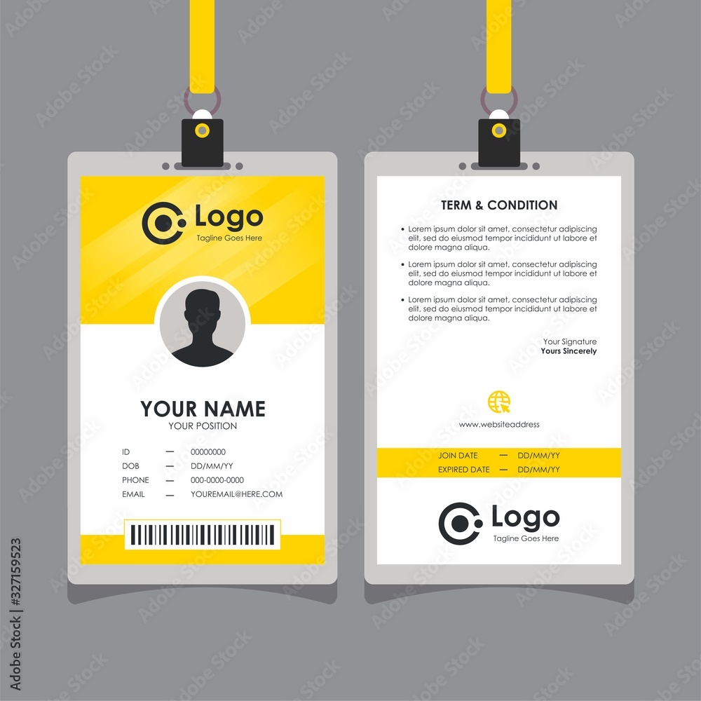 Simple Clean Yellow Id Card Design, Professional Identity Card Template ...