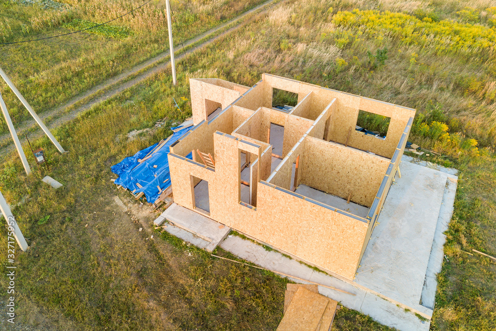 Construction of new and modern modular house. Walls made from composite ...