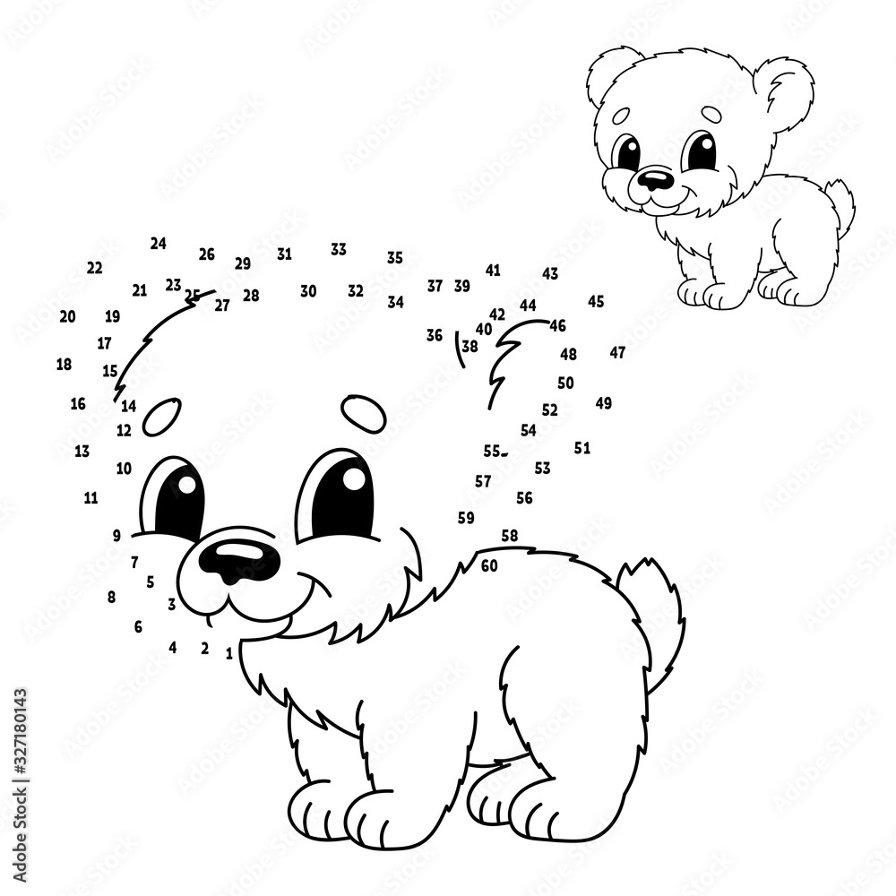 Dot to dot. Animal bear. Draw a line. Handwriting practice. Learning ...