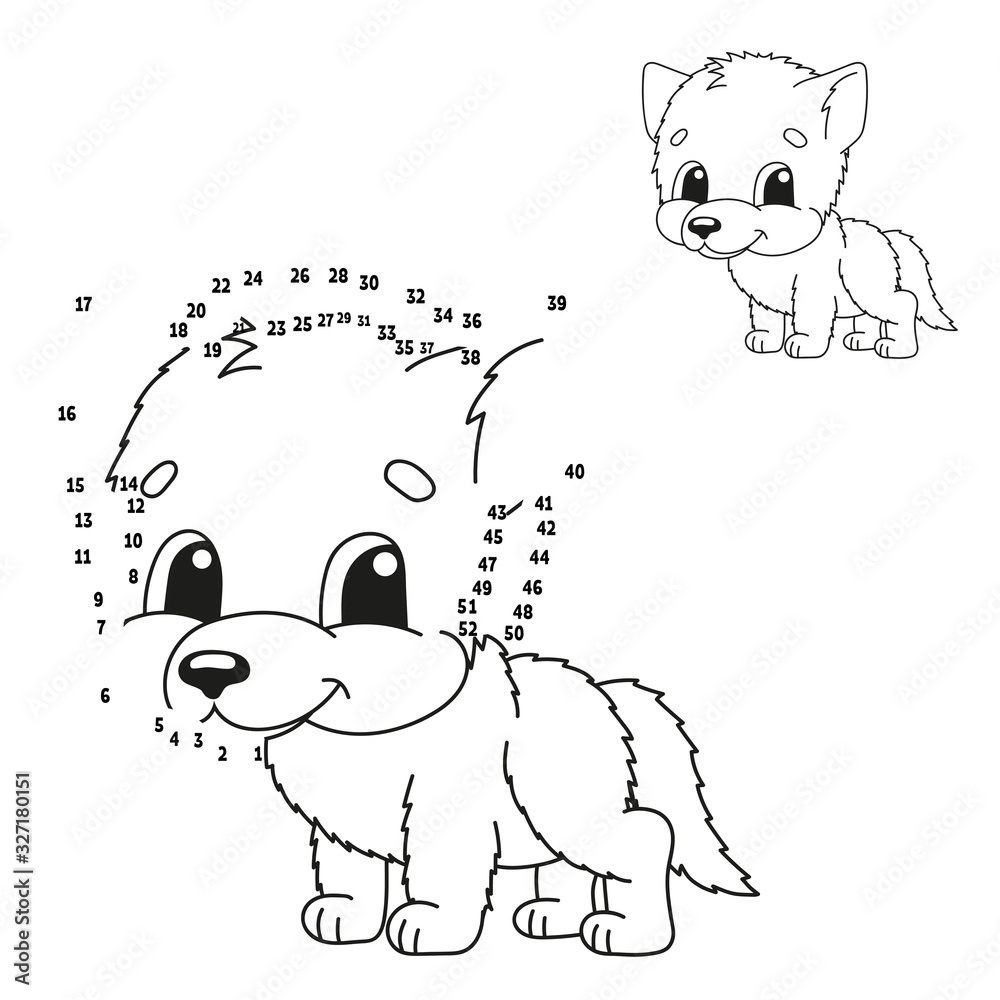 Dot to dot. Draw a line. Animal wolf. Handwriting practice. Learning ...