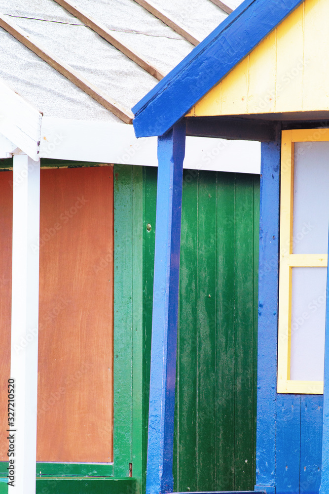 Abstract view of Beach huts. Sutton on Sea beach hut juxtaposition of ...
