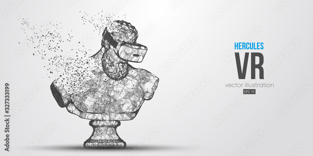VR headset holographic low poly wireframe banner. Abstract silhouette ...