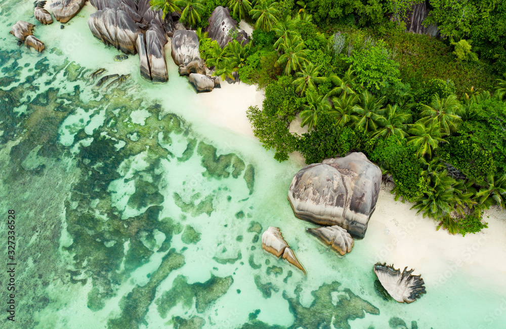Beautiful tropical coast in Indian ocean, view from above. Famed for ...