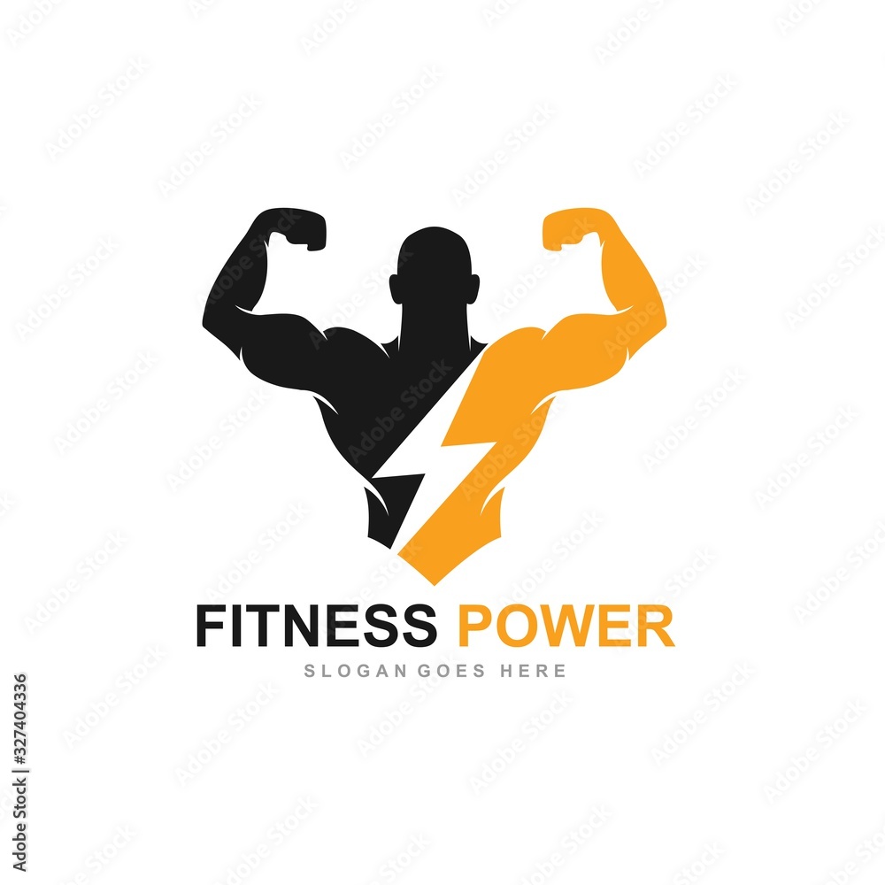 Fitness power logo, Gym logo design template, with silhouettes of ...