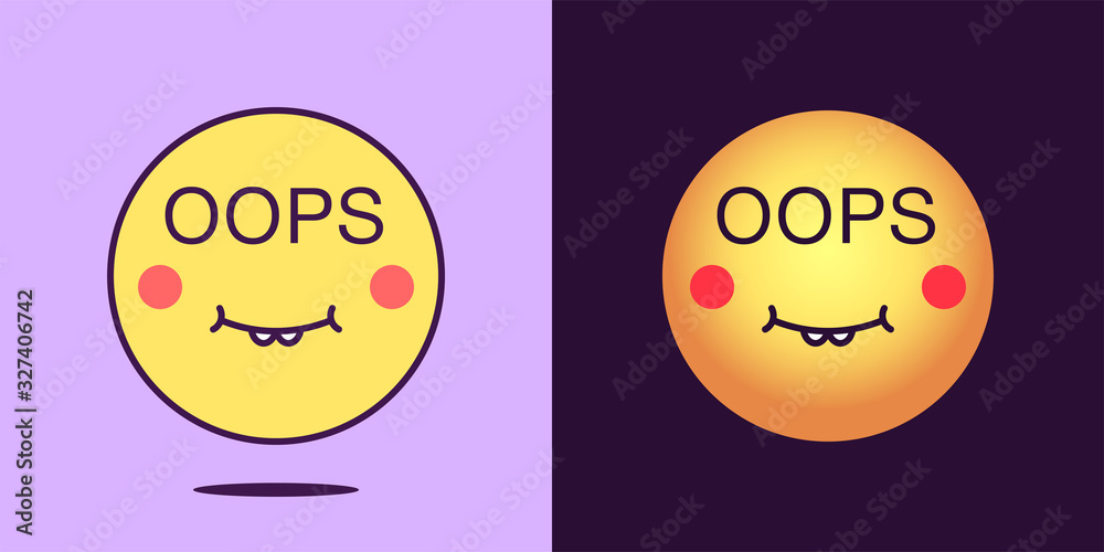 Emoji face icon with phrase Oops. Silly emoticon with text Oops. Set of ...