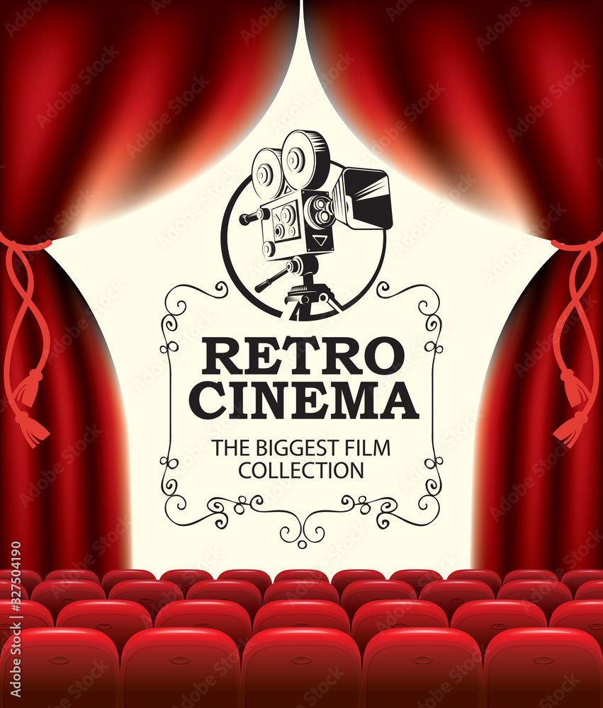 Vector poster for retro cinema with an old movie projector and ...