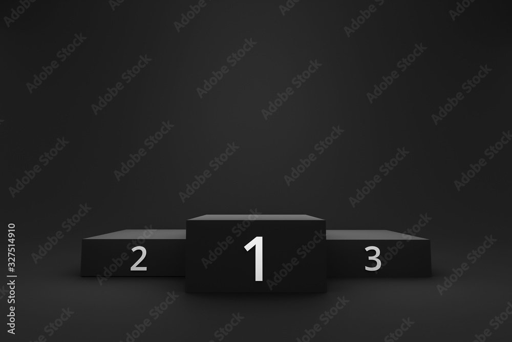 Winner podium or pedestal display on dark background with black scene ...