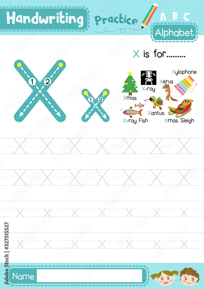 Letter X uppercase and lowercase tracing practice worksheet A4 Stock ...