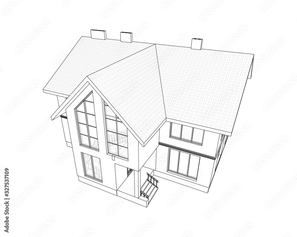 Vector perspective of luxury modern house exterior. 3D vector model of ...