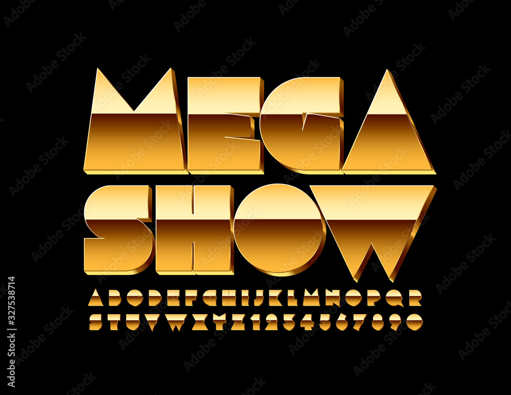 Vector premium poster Mega Show. Golden creative Font, Shiny chic ...